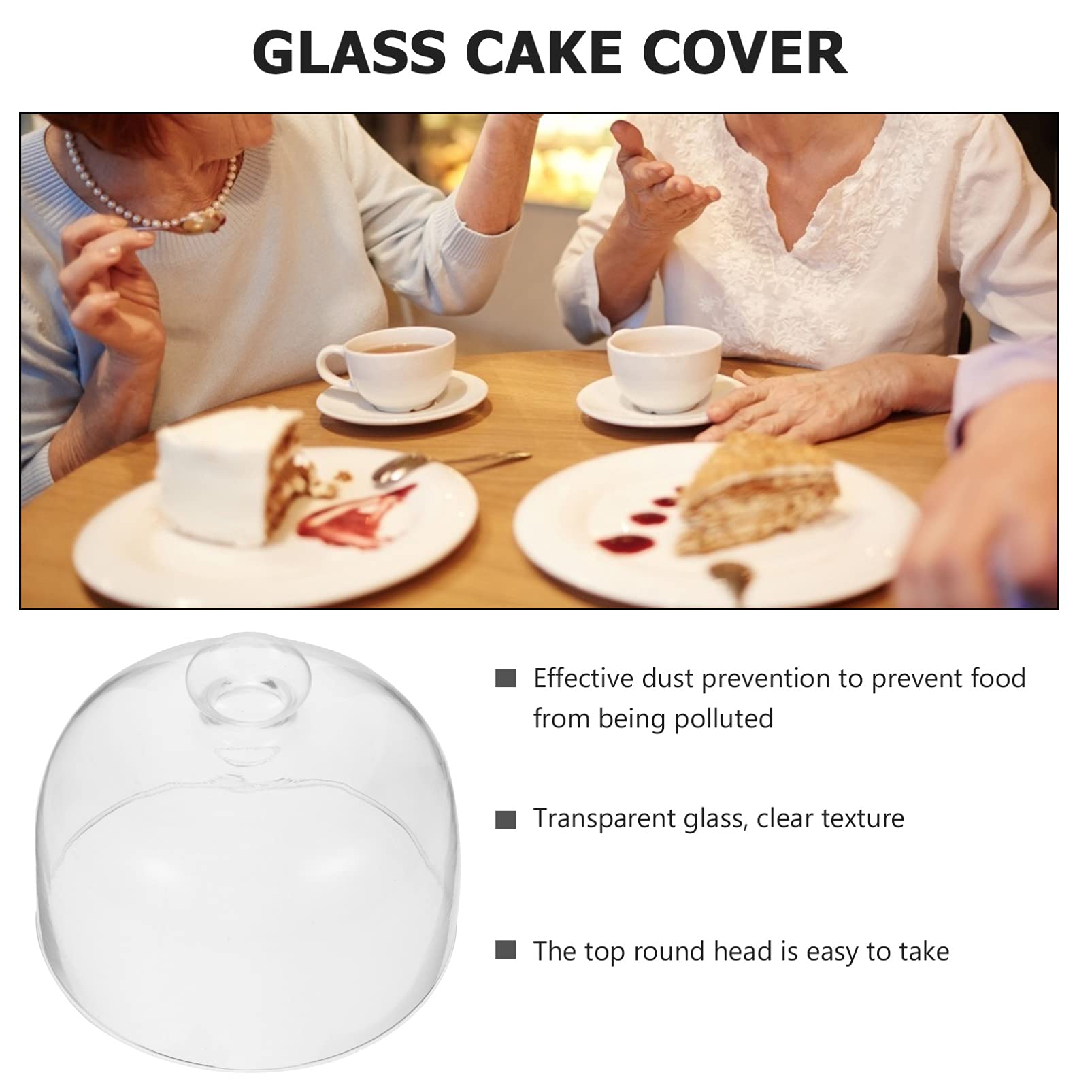 BESPORTBLE Glass Cake Dome Glass Round Cake Cover Food Plate Lid Clear Dust- Proof Cover for Home Baking Cake Dessert Display Platter Cover