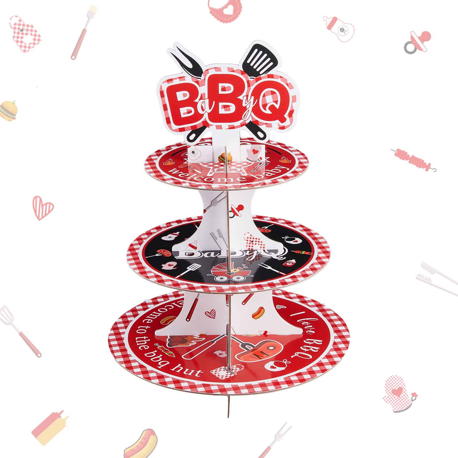 BBQ Baby Shower Decorations Baby Q Cake Stand for Table Summer BBQ Table Decoration Cake Stand with Baby BBQ Hamburger Baby Barbecue Party Decoration Supplies Baby Shower Gender Reveal Outdoor Indoor