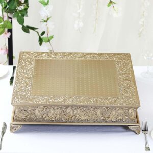 efavormart 22” gold square embossed metal cake plateau stand riser wedding birthday party dessert cake pedestal display plate