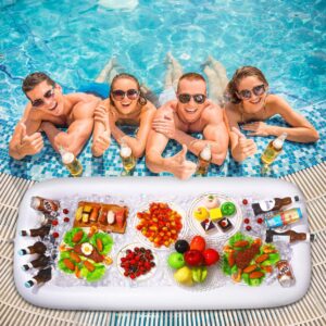 HEMOTON 1 Set 2PCS Inflatable Pool Serving Bar and 3pcs Mesh Food Tent Set Drinking Buffet Tray Inflatable Ice Serving Buffet Bar Drinks Cooler Tray with Drain Plug