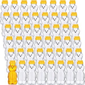 thenshop 48 pcs 8oz plastic honey bear bottle empty honey squeeze bottle bear shaped honey containers honey bear cup bear honey bottle jars with yellow flip top lid for storing and dispensing, clear