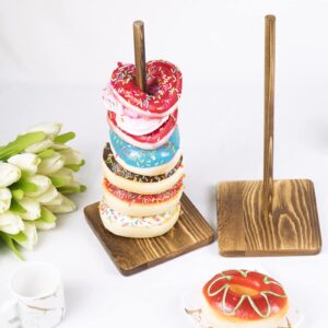 KVMORZE Wooden Donut Stand 2 Pcs, Farmhouse Donut Tower Stand, Bagel Holder Stand, Removable Donut Display Stand for Dessert Table, Doughnut Holder for Wedding Baby Shower Birthday Party (Wood)