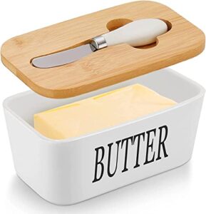 childhood large butter dish - ceramic butter dish with lid and knife, butter container double silicone seals, good kitchen gift (white)