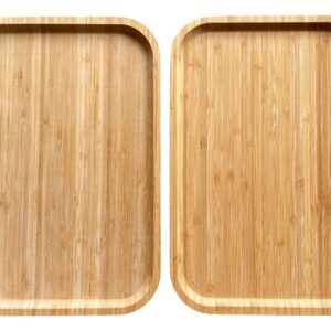 Bamboo Serving Platter Tray Cheese Charcuterie Decorative Bathroom Kitchen Dish Eco-Friendly Wood (2 Mediums 14 x 9.5, Natural Bamboo)