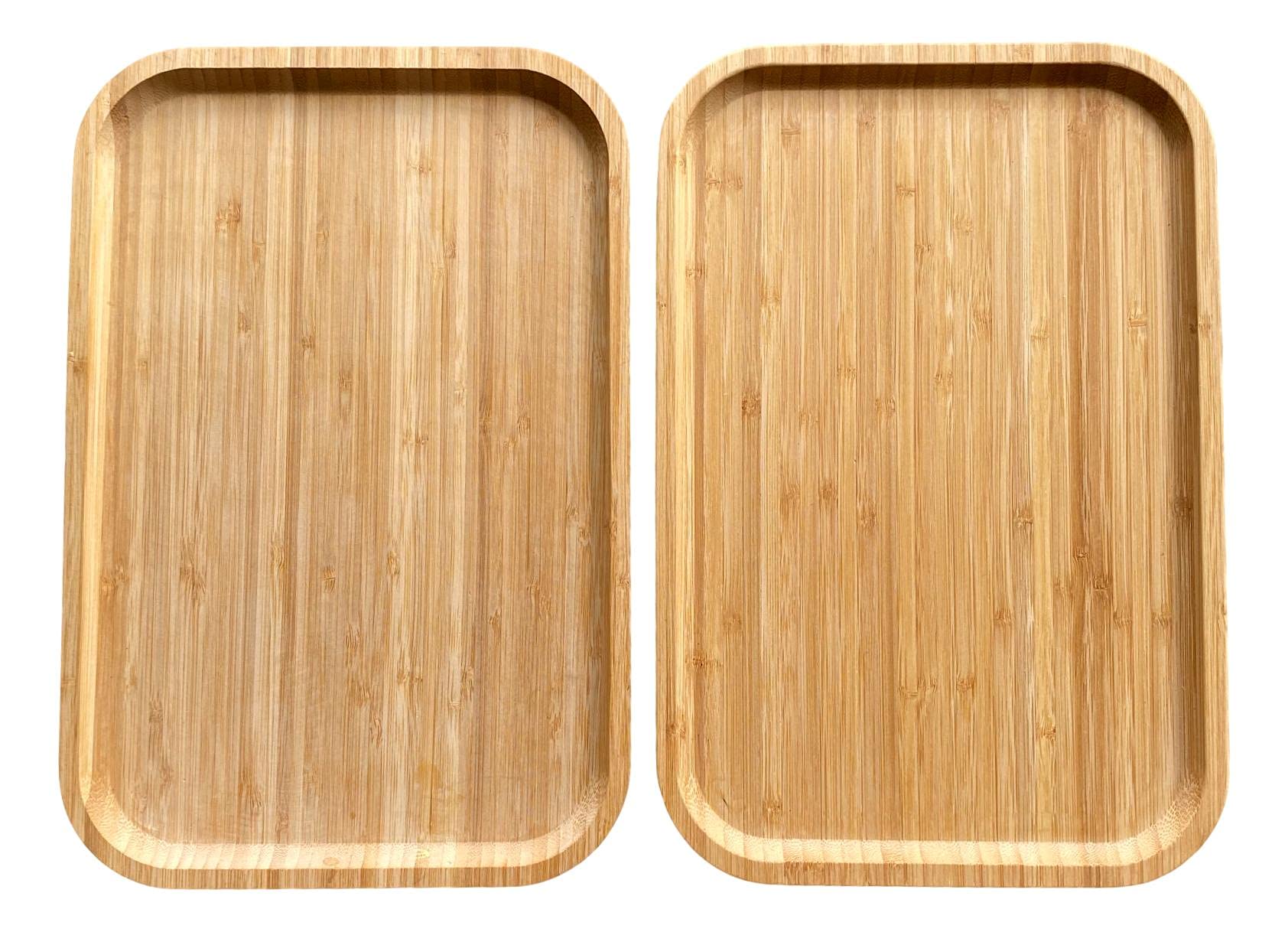 Bamboo Serving Platter Tray Cheese Charcuterie Decorative Bathroom Kitchen Dish Eco-Friendly Wood (2 Mediums 14 x 9.5, Natural Bamboo)