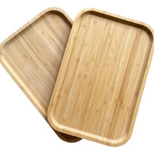 Bamboo Serving Platter Tray Cheese Charcuterie Decorative Bathroom Kitchen Dish Eco-Friendly Wood (2 Mediums 14 x 9.5, Natural Bamboo)