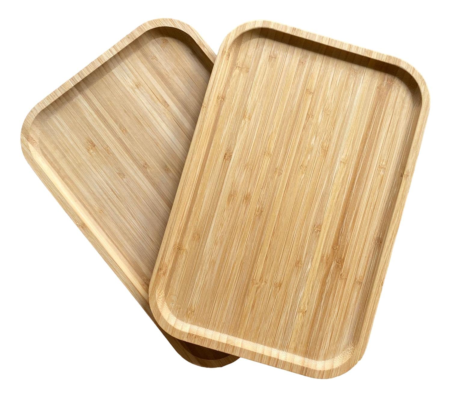 Bamboo Serving Platter Tray Cheese Charcuterie Decorative Bathroom Kitchen Dish Eco-Friendly Wood (2 Mediums 14 x 9.5, Natural Bamboo)