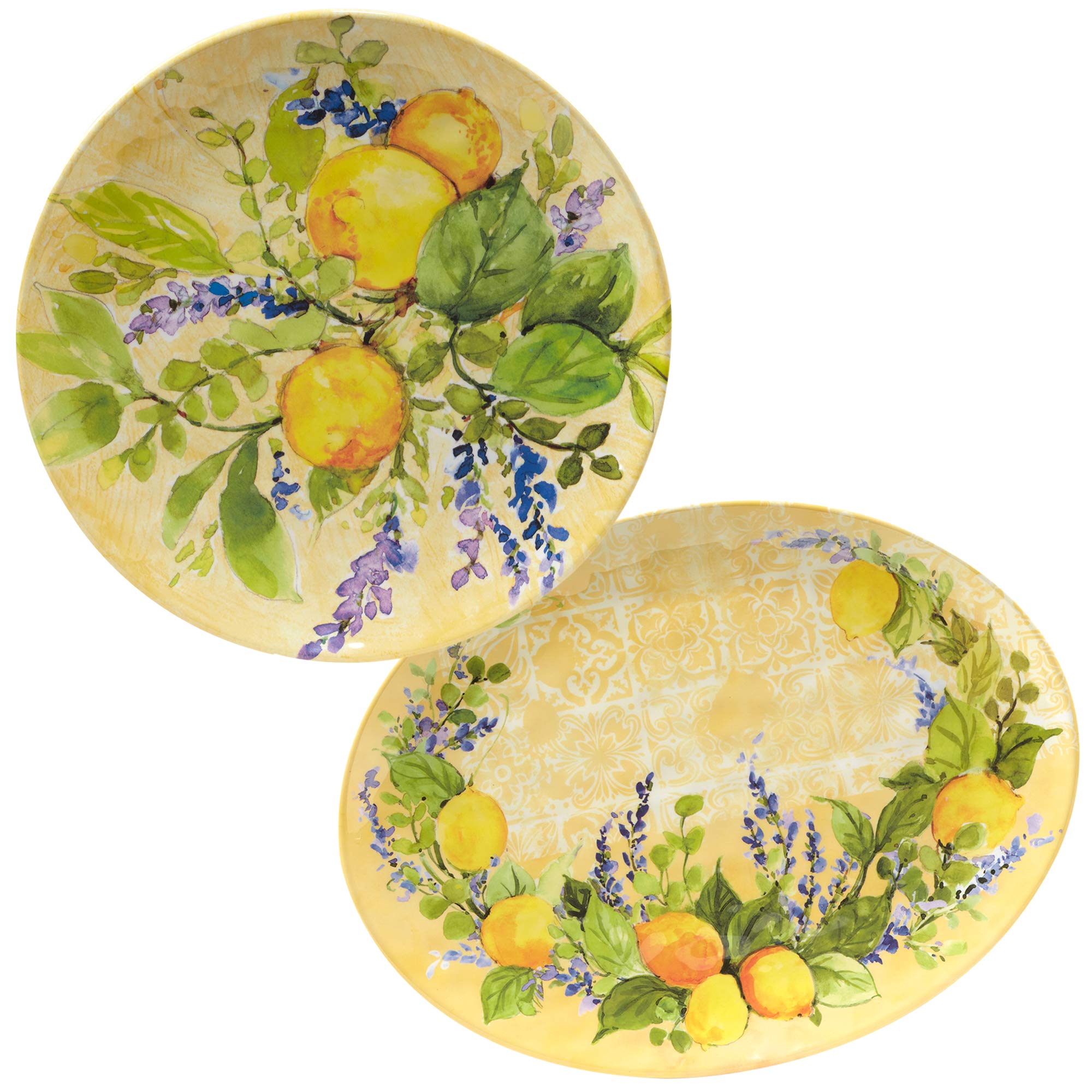 Certified International Lemon Zest 2 pc Melamine Platter Serving Set, Multicolor, Large