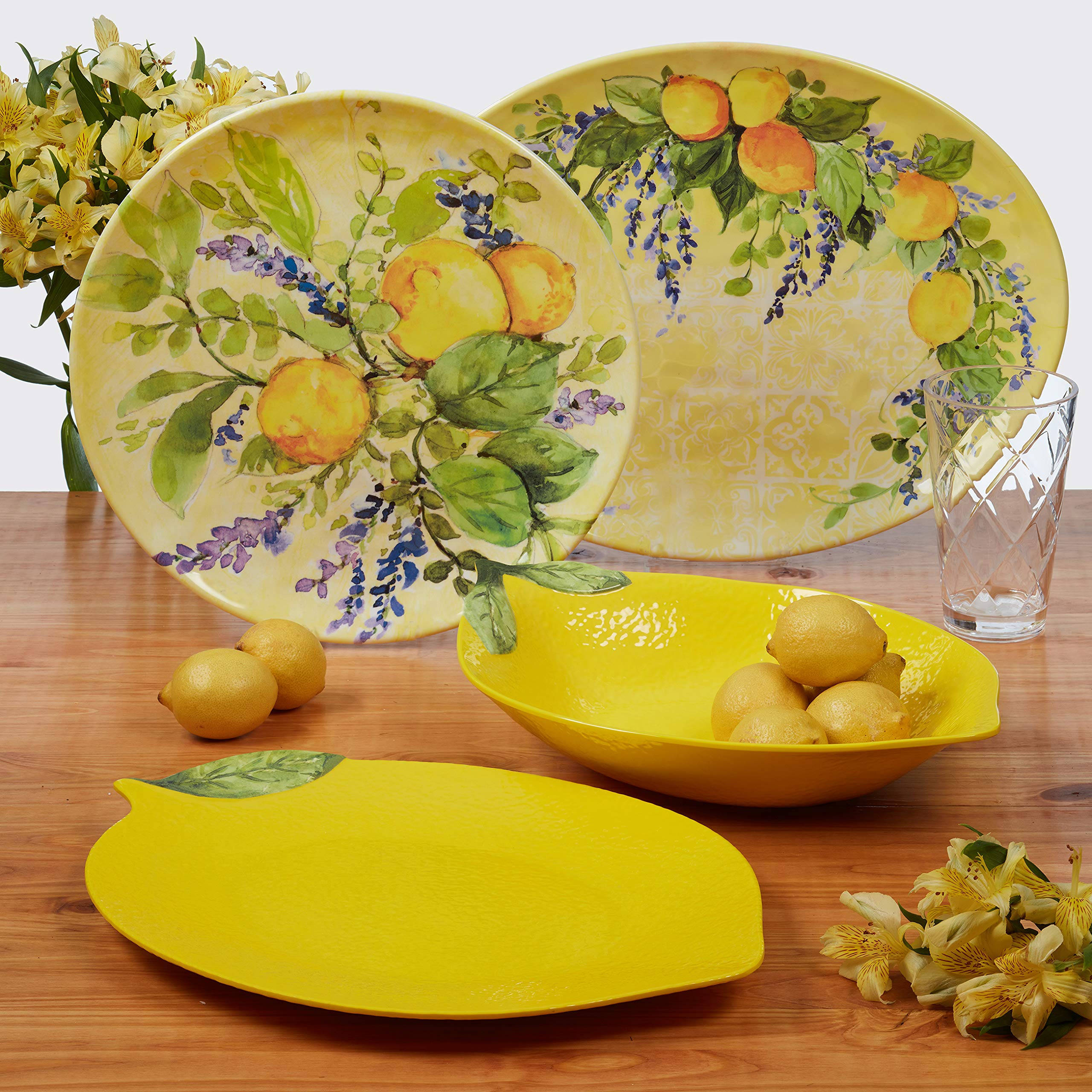 Certified International Lemon Zest 2 pc Melamine Platter Serving Set, Multicolor, Large