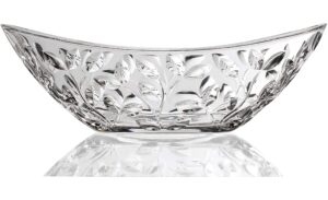 elegant crystal serving oval bowl with beautiful leaf design, centerpiece for home,office,wedding decor, fruit, snack, dessert, server