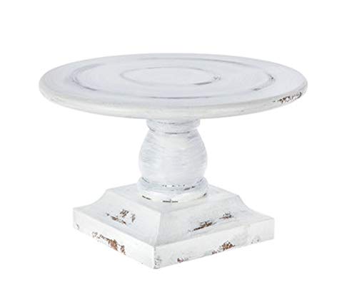 Round Whitewash Special Occasion Wood Cake Stand | Wooden Centerpiece Tray for Party, 10.4" D x 6.3" H (1) (1)