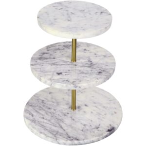 MyGift Modern Round Natural White Marble 3 Tier Cupcake Stand, Dessert Display Tower, Retail Riser Stand