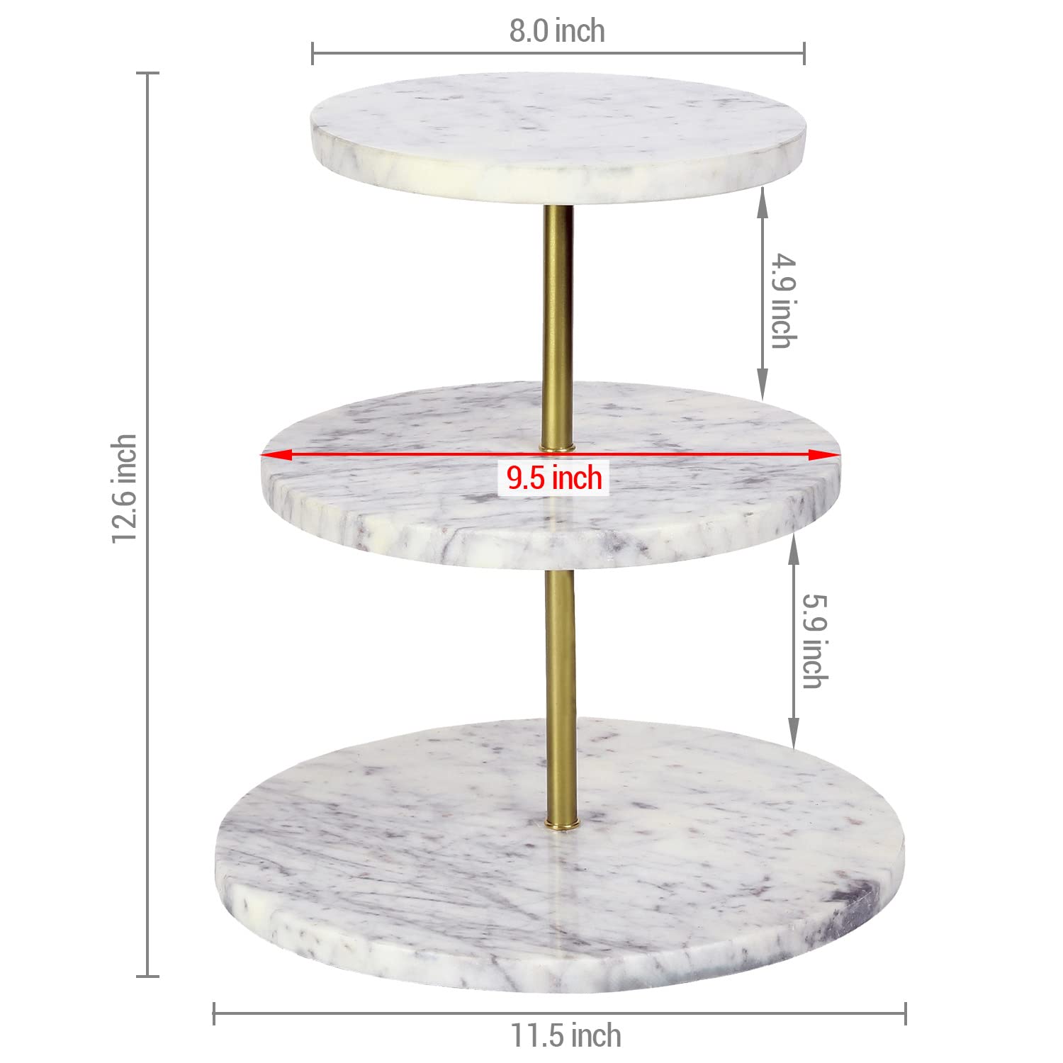 MyGift Modern Round Natural White Marble 3 Tier Cupcake Stand, Dessert Display Tower, Retail Riser Stand