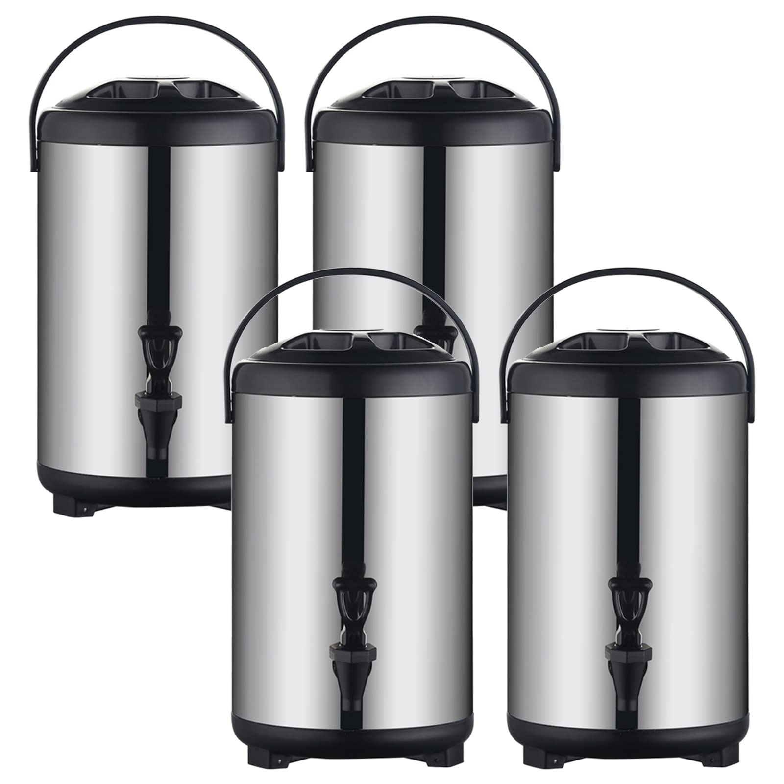 4 Pack Stainless Steel Insulated Barrel Double Walled 1.59 Gallon Beverage Dispenser with Spigot Keep Hot Water Milk Tea Coffee Juice, Home Party Use (Black)