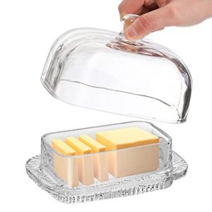 Lyellfe 2 Pack Glass Butter Dish, Food Grade Clear Butter Keeper with Lid, Crystal Rectangular Butter Container for Counter and Fridge, Lead-free, Dishwasher Safe