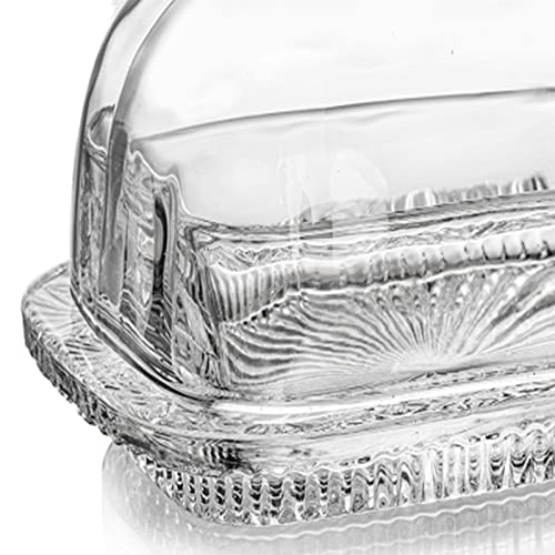 Lyellfe 2 Pack Glass Butter Dish, Food Grade Clear Butter Keeper with Lid, Crystal Rectangular Butter Container for Counter and Fridge, Lead-free, Dishwasher Safe