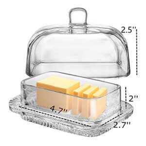 Lyellfe 2 Pack Glass Butter Dish, Food Grade Clear Butter Keeper with Lid, Crystal Rectangular Butter Container for Counter and Fridge, Lead-free, Dishwasher Safe