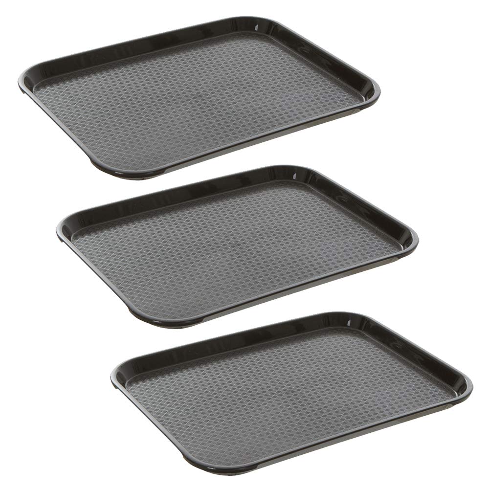 (3 Pack) Fast Food Tray 10 x 14, Black Rectangular Polypropylene Serving Trays for Cafeteria, Diner, Restaurant, Food Courts