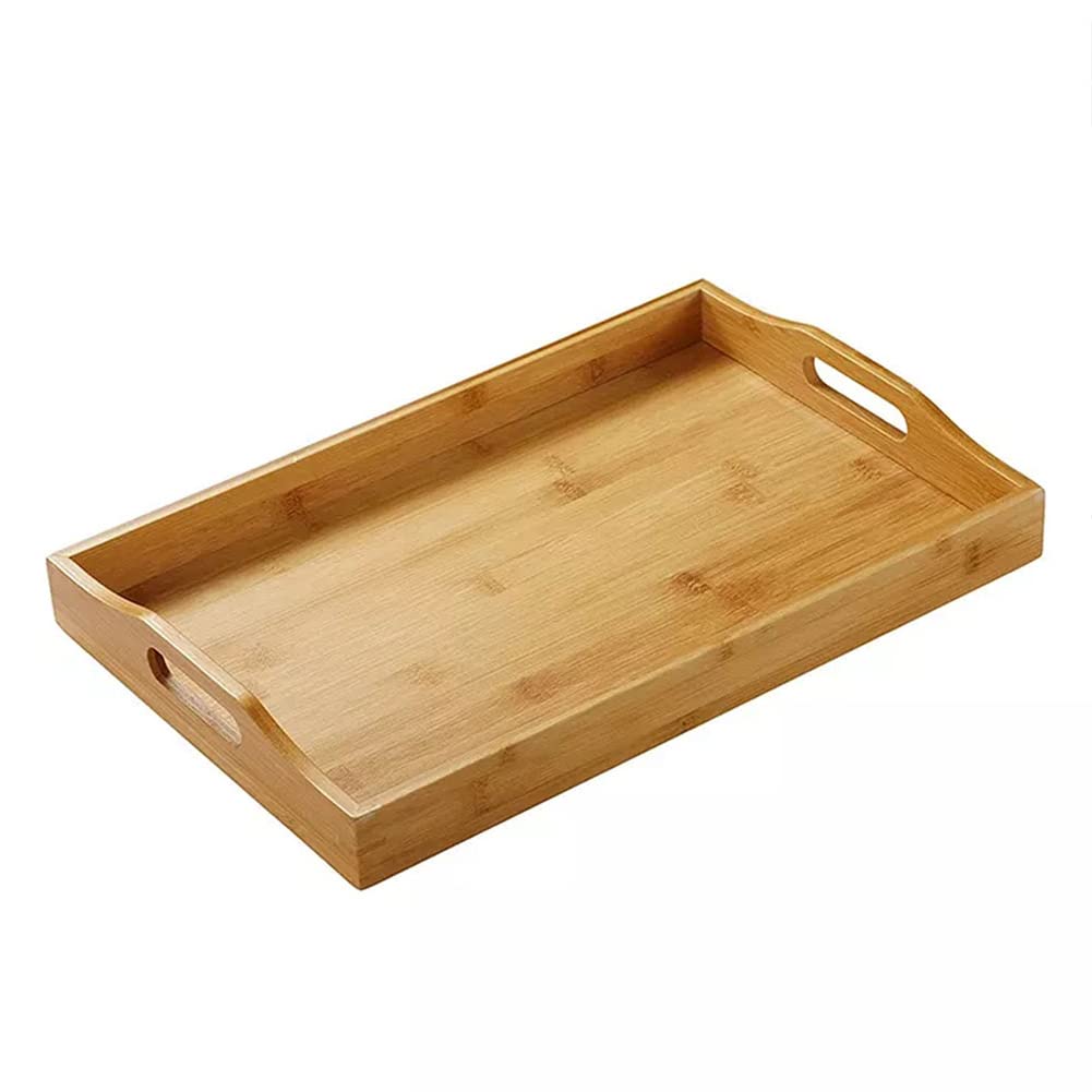 Dimusel Serving Tray Bamboo - Bamboo Tray with Handles - Great for, Tea Tray,Portable Bed Tray for Breakfast Dinner, bar Tray, Living Room,Restaurants, or Any Food Tray (15 * 9.8 * 2Inch)