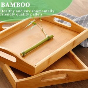 Dimusel Serving Tray Bamboo - Bamboo Tray with Handles - Great for, Tea Tray,Portable Bed Tray for Breakfast Dinner, bar Tray, Living Room,Restaurants, or Any Food Tray (15 * 9.8 * 2Inch)