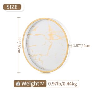 Hanobe Round Decorative Coffee Tray: Marble Pattern Serving Circle Tray with Handles Coffee Table Trays for Living Room Bar Drink Party Home Kitchen, White