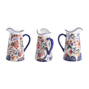 Bico Spiral Marrakesh Ceramic 2.5 Quarts Pitcher with Handle, Decorative Vase for Flower Arrangements, Dishwasher Safe