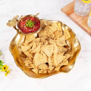 Chip and Dip Serving Bowl Gold Brass Tiered Snack, Candy & Salad Bowl Decorative Centerpiece Serving Platter for Nuts, Chip and Dip, Salsas, Food Tray, Serveware Home Decor Gift Entertaining 1PC