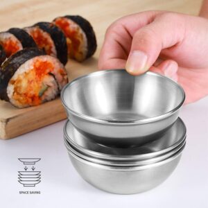 HEYCAHVA Stainless Steel Sauce Dishes, 8PCS 3.2 Inch Stainless Steel Prep Bowls Round Seasoning Dishes Sushi Dipping Sauce Bowl Mini Appetizer Plates Serving Bowl