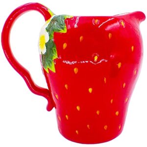 first of a kind glossy rosy red strawberry pitcher, red ceramic strawberry jug, strawberry kitchen pitcher for water, lemonade