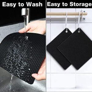 Bokon 12 Pcs Silicone Trivet for Hot Dishes 7'' Square Silicone Trivet Mats Heat Resistant Pot Holders Black Anti Slip Silicone Pot Mat Table Placemats for Pots and Pans Hot Pad for Kitchen Counter