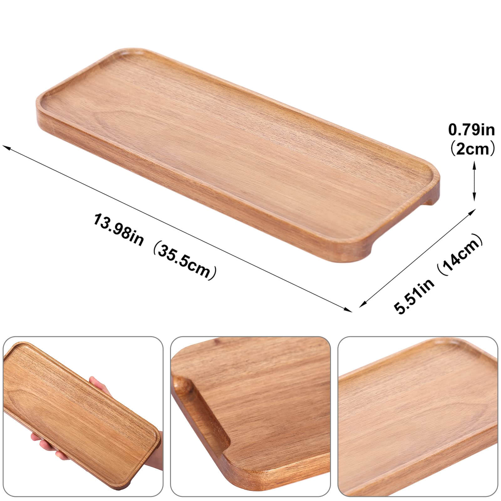 ASLASL Wood Serving Platter 14inx5.5in Natural Acacia Wood Tray,Tea/drinkdinner Tray,Snack Tray,for Home Kitchen Decor,Food,Fruit,Charcuterie,Appetizer Serving Tray,Cheese Board(3PCS/13.78in)