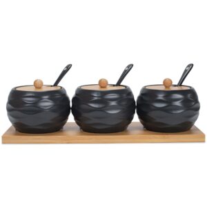 nat & jules round black 9 ounce stoneware spice container and tray set