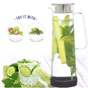 GROSCHE - BALI Glass Water Pitcher - Fruit Infuser Water Pitcher - Glass Iced Tea Pitcher with Lid - Stainless Steel Filter - Borosilicate Glass Pitcher - Glass Pitcher with Lid - Sangria Pitcher