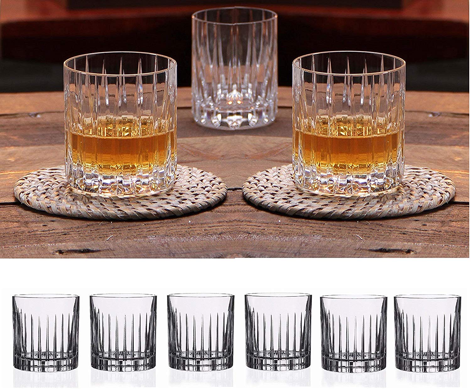 Double Old Fashioned Crystal Glasses, Set of 6 Whiskey Glasses, Perfect for Serving Scotch, Cocktails, or Mixed Drinks. (New York) pattern