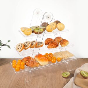 Koluti 3 Tier Serving Tray Stand, Solid Acrylic Rectangle Platter Display for Party, Foldable Three Tiered Plant Stand Board Ladder Shelf Decor, Detachable Trays Cupcake Fruit Food Plant Countertop