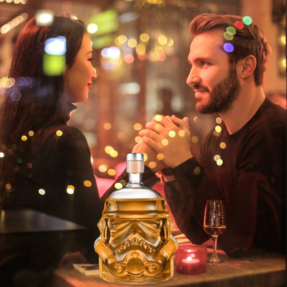 Konpwine Whiskey Decanter Transparent Creative Bottle Whiskey Decanter Set Whiskey Carafe for Wine, Liquor, Scotch, Bourbon, Brandy,Gifts for Dad,Husband,Boyfriend. (A-Bottle+2 Glasses)