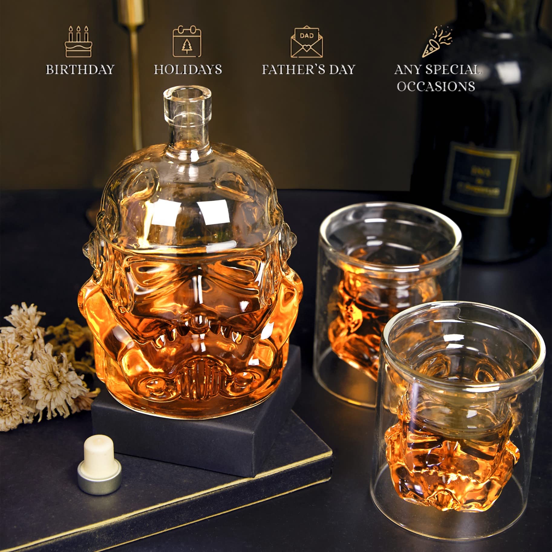 Konpwine Whiskey Decanter Transparent Creative Bottle Whiskey Decanter Set Whiskey Carafe for Wine, Liquor, Scotch, Bourbon, Brandy,Gifts for Dad,Husband,Boyfriend. (A-Bottle+2 Glasses)