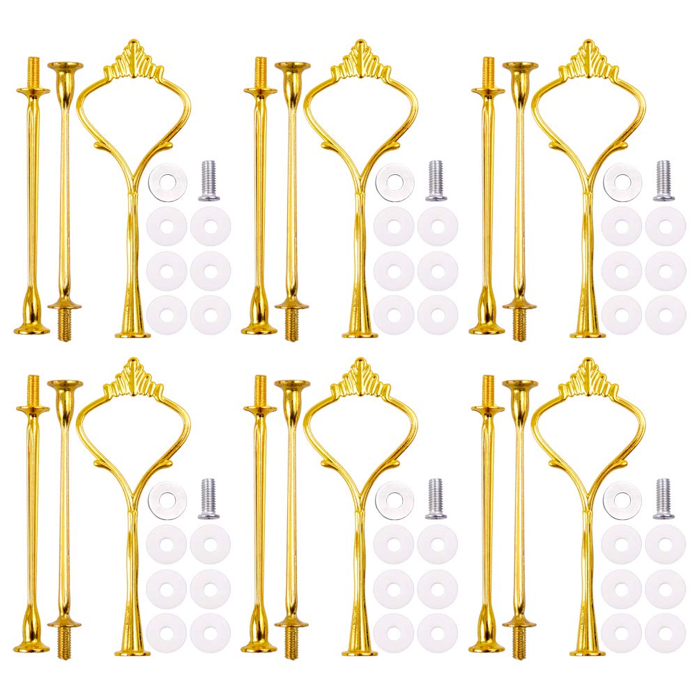 3-Tier 14.6'' Cupcake Stand Hardware Fittings, Metal Mold Crown Holder DIY Making for Fruit Plate Cake Stand Snack Tray Replacement Parts for Tea Party Wedding Decoration (6 Sets - Gold)