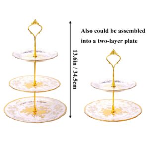 3-Tier 14.6'' Cupcake Stand Hardware Fittings, Metal Mold Crown Holder DIY Making for Fruit Plate Cake Stand Snack Tray Replacement Parts for Tea Party Wedding Decoration (6 Sets - Gold)