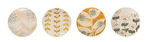 Creative Co-Op Hand-Painted Stoneware Floral (Set of 4 Patterns) Plates, Brown