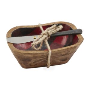 mud pie, red, check enamel dip bowl and spreader set, 4" x 6", 5"