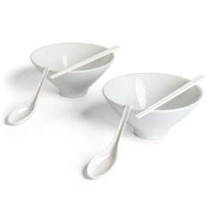 crane & lotus two sets of 32 oz. porcelain ramen bowls, 2 chopstick pairs, and 2 spoons