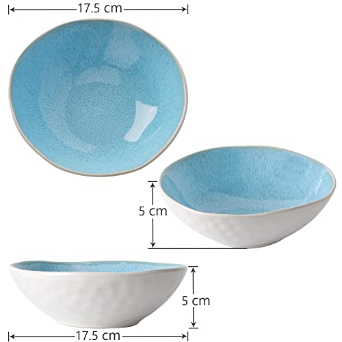 MIAMIO - 6 x 24 Ounce Cereal/Soup Bowl Set Lumera Collection/Premium Ceramic Tableware Set - Handmade (Blue Bowls)