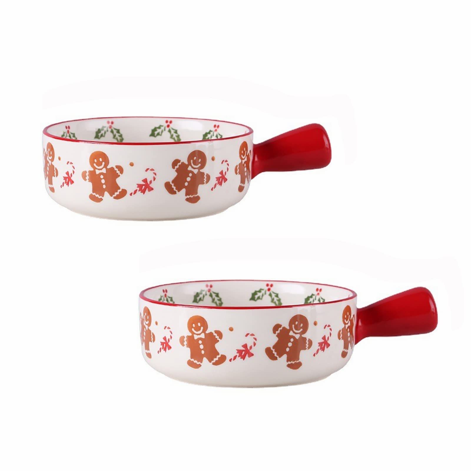 SHIIANN 22 Oz Ceramic Soup Bowl with Handles Set of 2, French Onion Soup Crocks, Porcelain 6 Inch Microwave and Oven Safe Bowls, Cherry hand-painted pattern