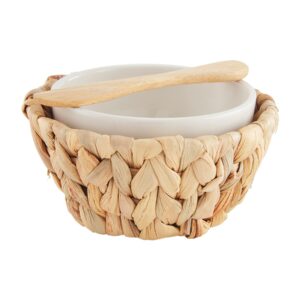 mud pie wayer hyacinth dip bowl set, brown, bowl 2.5" x 4.5" dia | spreader 5.5"