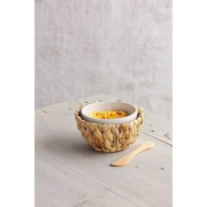 Mud Pie Wayer Hyacinth Dip Bowl Set, Brown, bowl 2.5" x 4.5" dia | spreader 5.5"