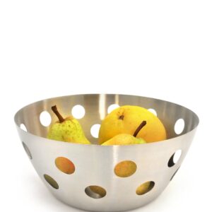 StainlessLUX 76324 Brushed Stainless Steel Fruit Bowl/Bread Basket, Round-shaped with Polka Dot Design - Fine serveware for your home