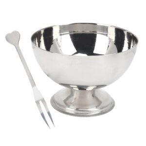 stainless steel dessert bowl with a fork, ice cream cup kitchen resuable serving dessert dish bowl for salad fruit pudding on hotel restaurants home kitchen