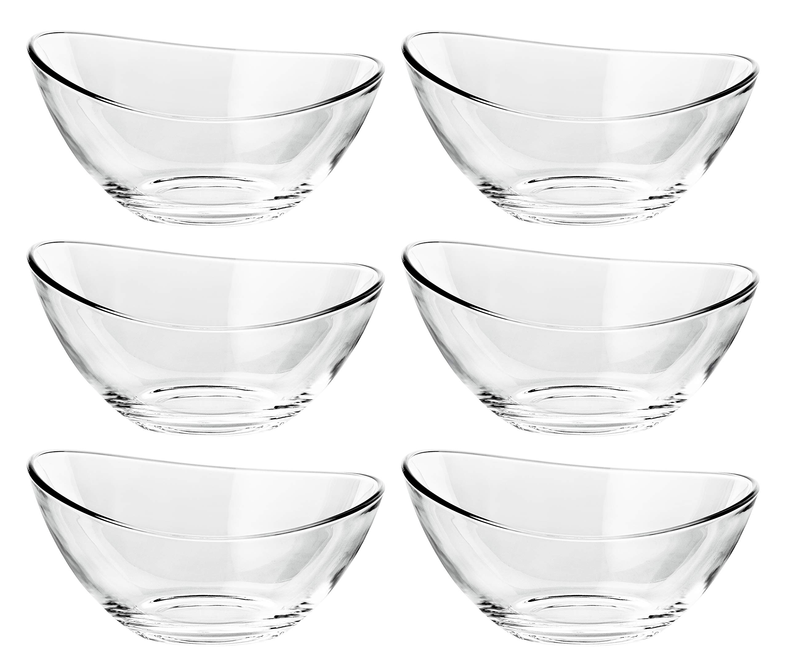 Barski European Glass Round Individual Bowl - Wavy Top (Set of 6), 5.5", Clear