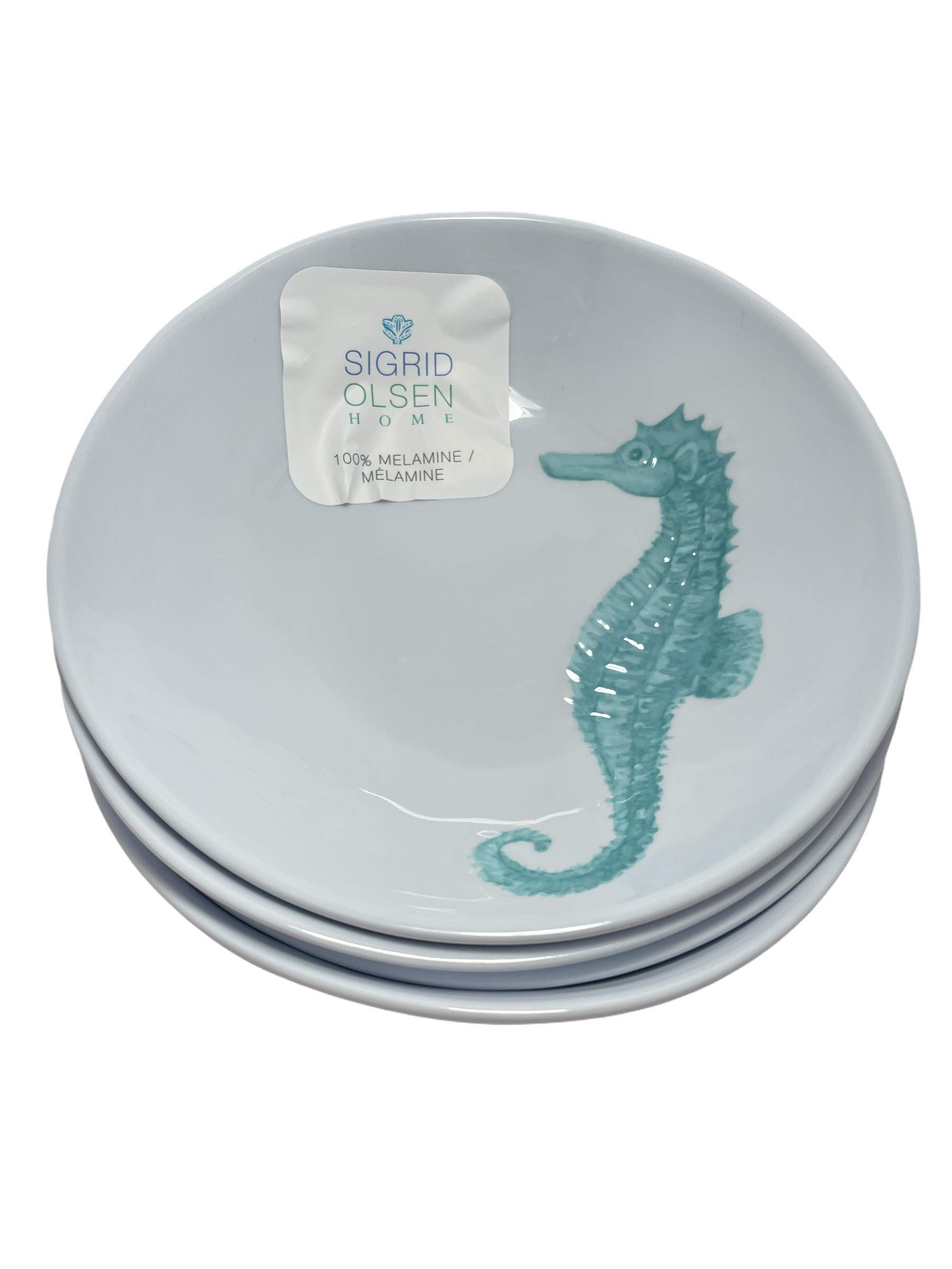 Sigrid Olsen Home Seahorse Bowl Set 4 Pieces Blue Green Turquoise 100 Percent Melamine Ocean Nautical, Blue, Green, Turquoise